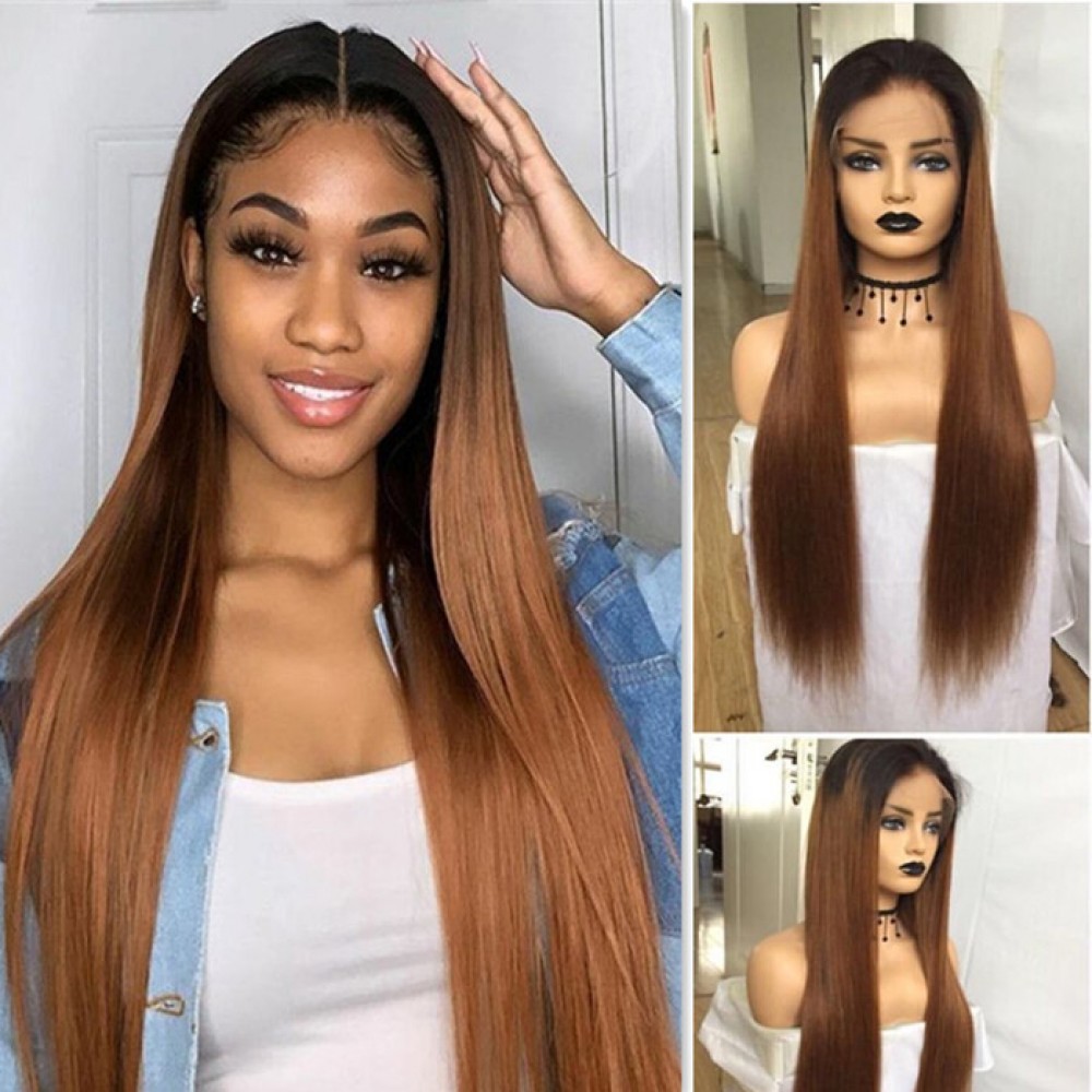 1b 30 Dark Roots Ombre Lace Front Wig 130 Density Virgin Human Hair