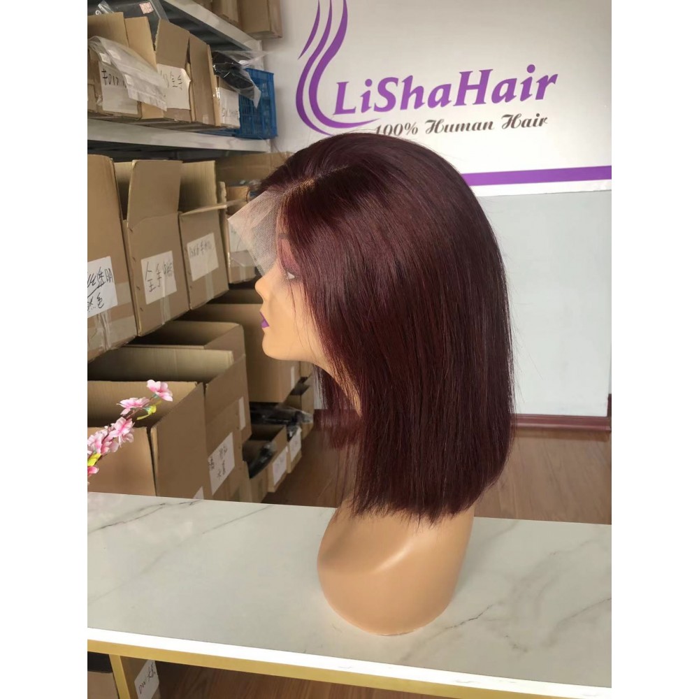 Dark 99j colored silky straight short bob style Lace Front Human Hair ...