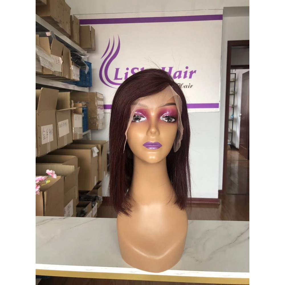 Dark 99j colored silky straight short bob style Lace Front Human Hair ...