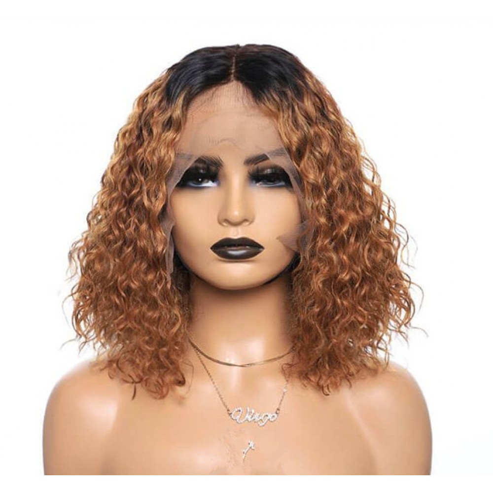Dark roots ombre 1b 30 13x4 transparent lace front bob water wave curly ...